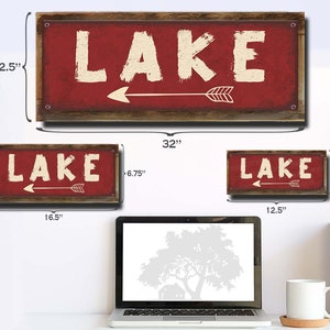 Lake Sign Red With Arrow Pointing Left • Rustic Looking Aluminum Sign ...