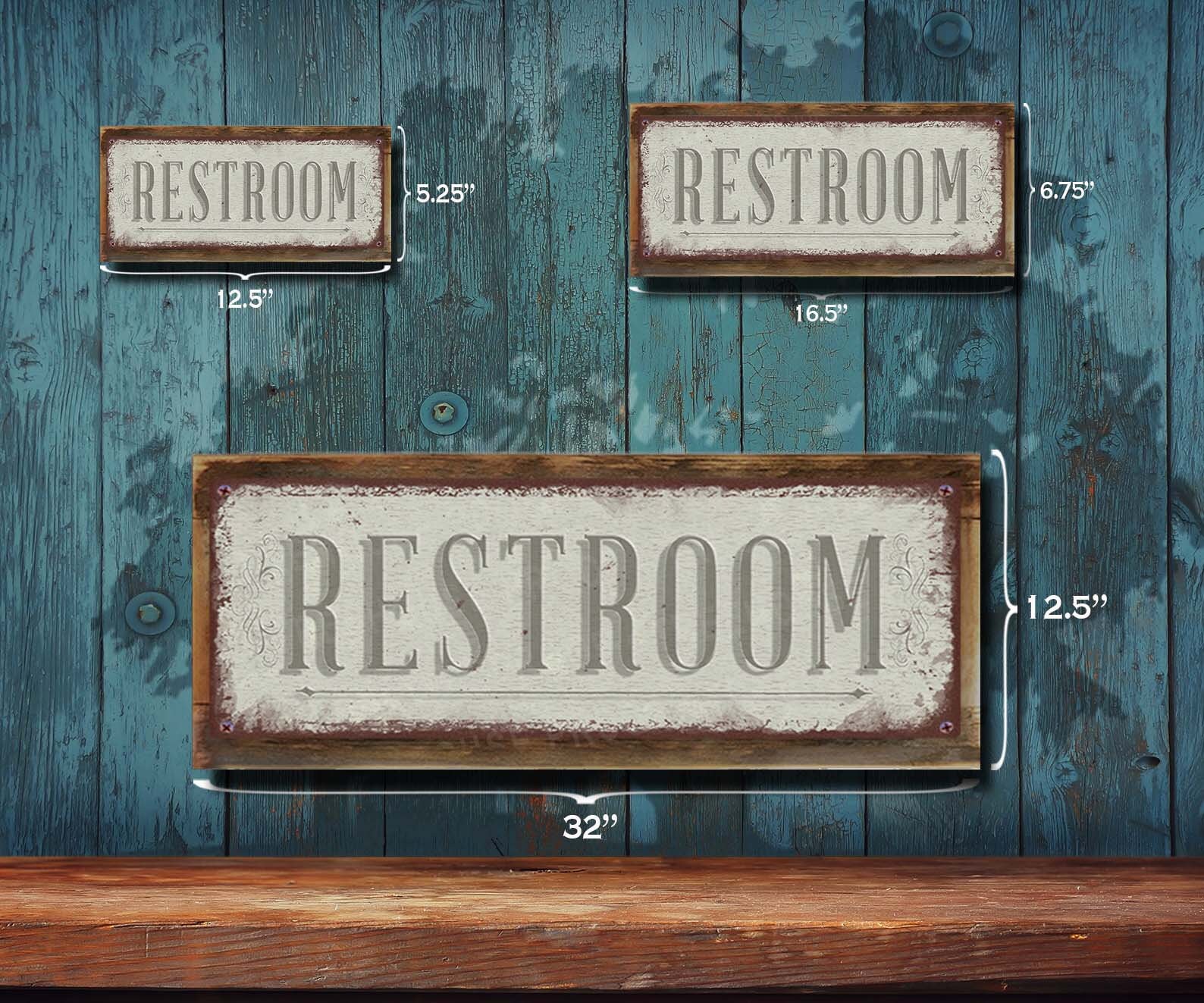 Restroom Sign Distressed White - Rustic Looking - Beautiful Color ...