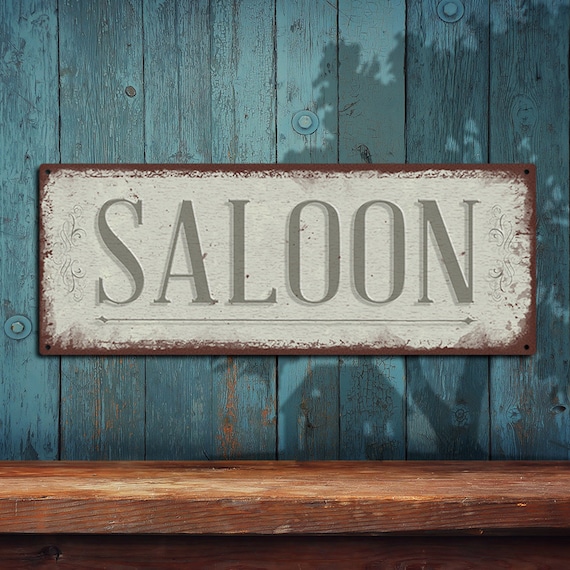 Saloon Sign Distressed Antique White Rustic Looking Aluminum - Etsy