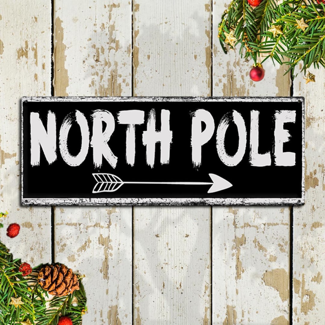 North Pole Sign With Arrow Pointing Right • Christmas Sign • Rustic ...