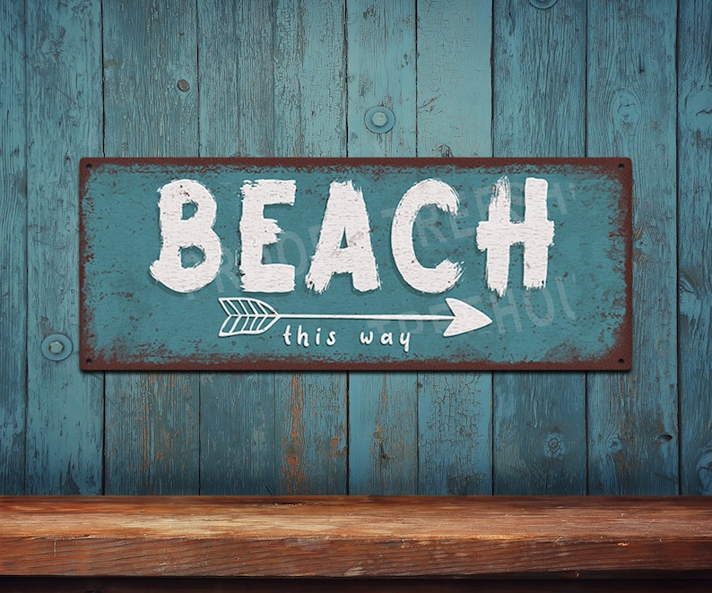 White Beach This Way - Right Arrow - Rustic Looking Metal Street Sign ...