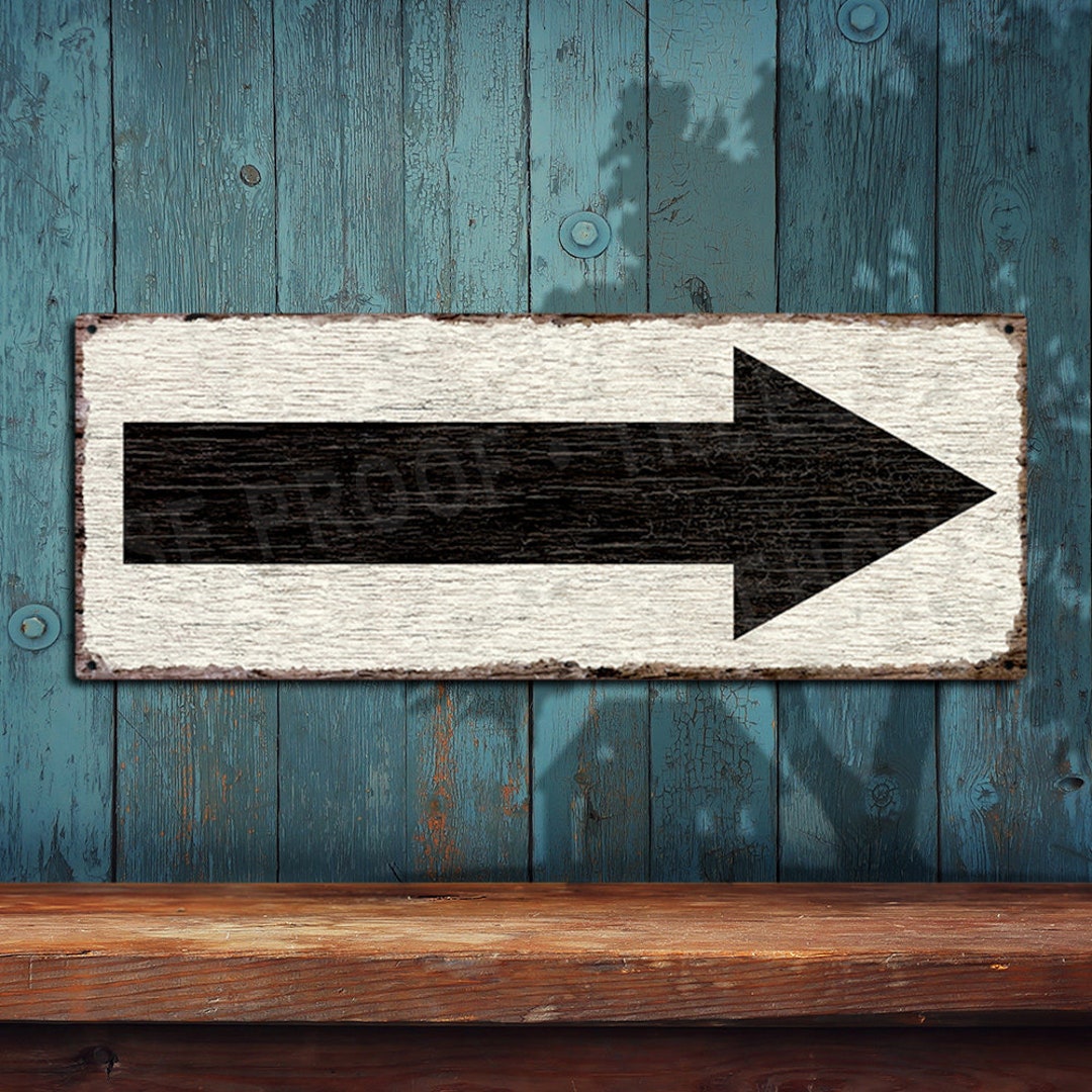 Arrow Sign Black & White on Metal - Rustic Looking Aluminum Sign ...