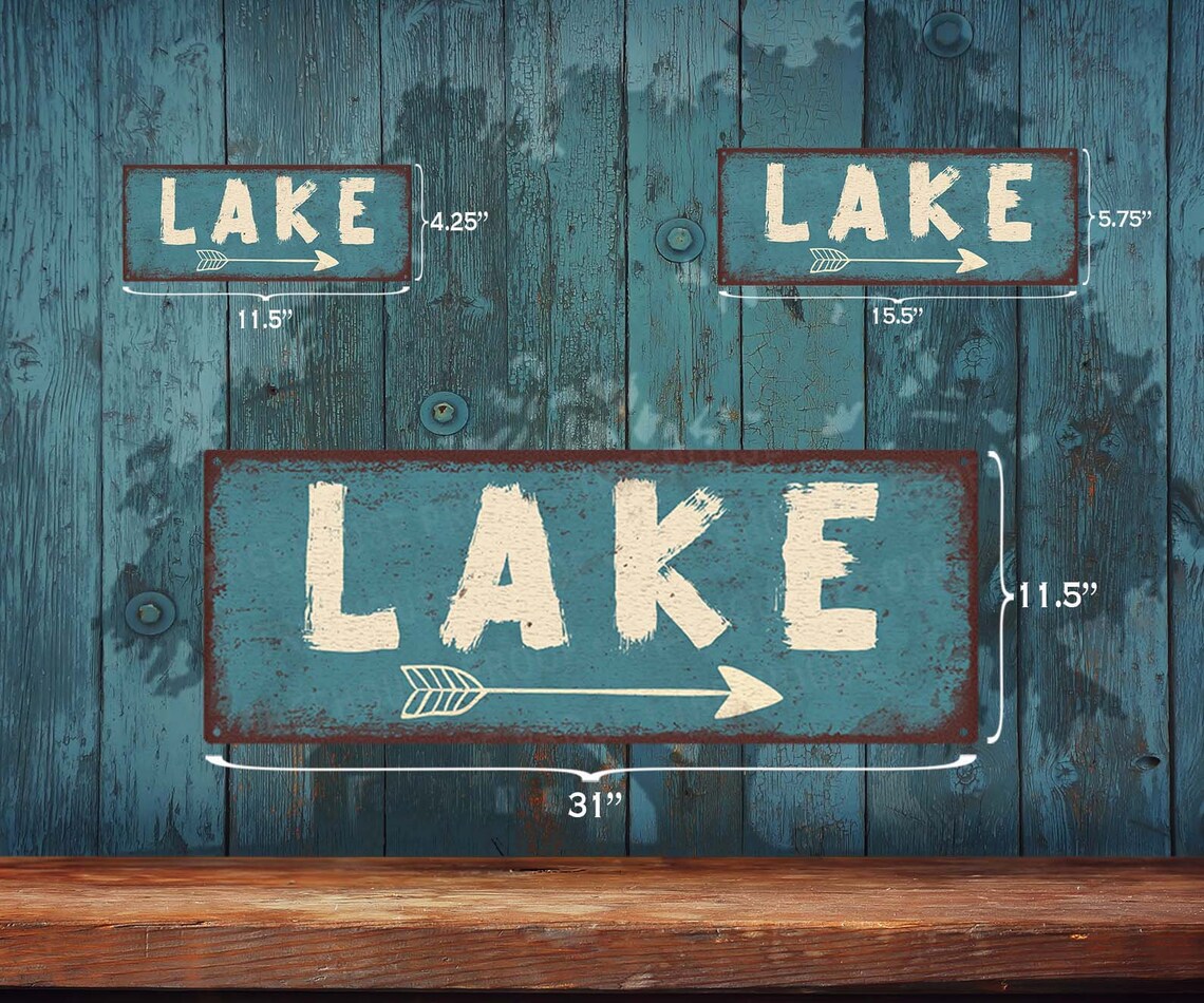 Lake This Way Metal Sign With Arrow Pointing Right • Rustic Looking ...
