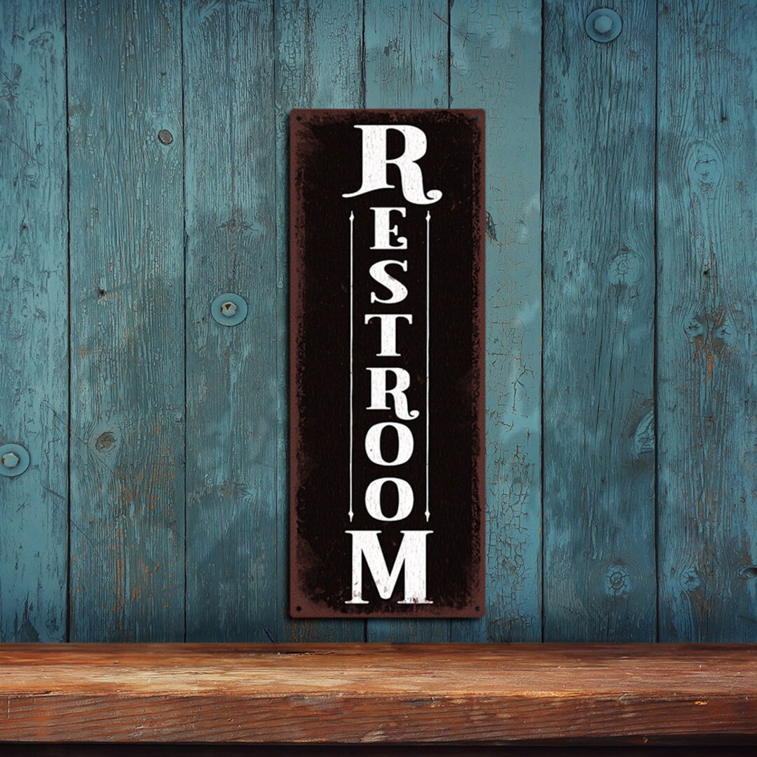 Restroom Vertical Sign - Black Rustic Looking Aluminum Sign - Color ...