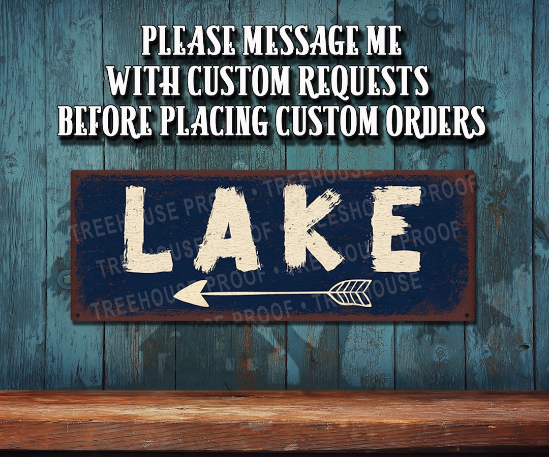 Lake This Way Metal Sign With Arrow Pointing LEFT • Navy & White ...