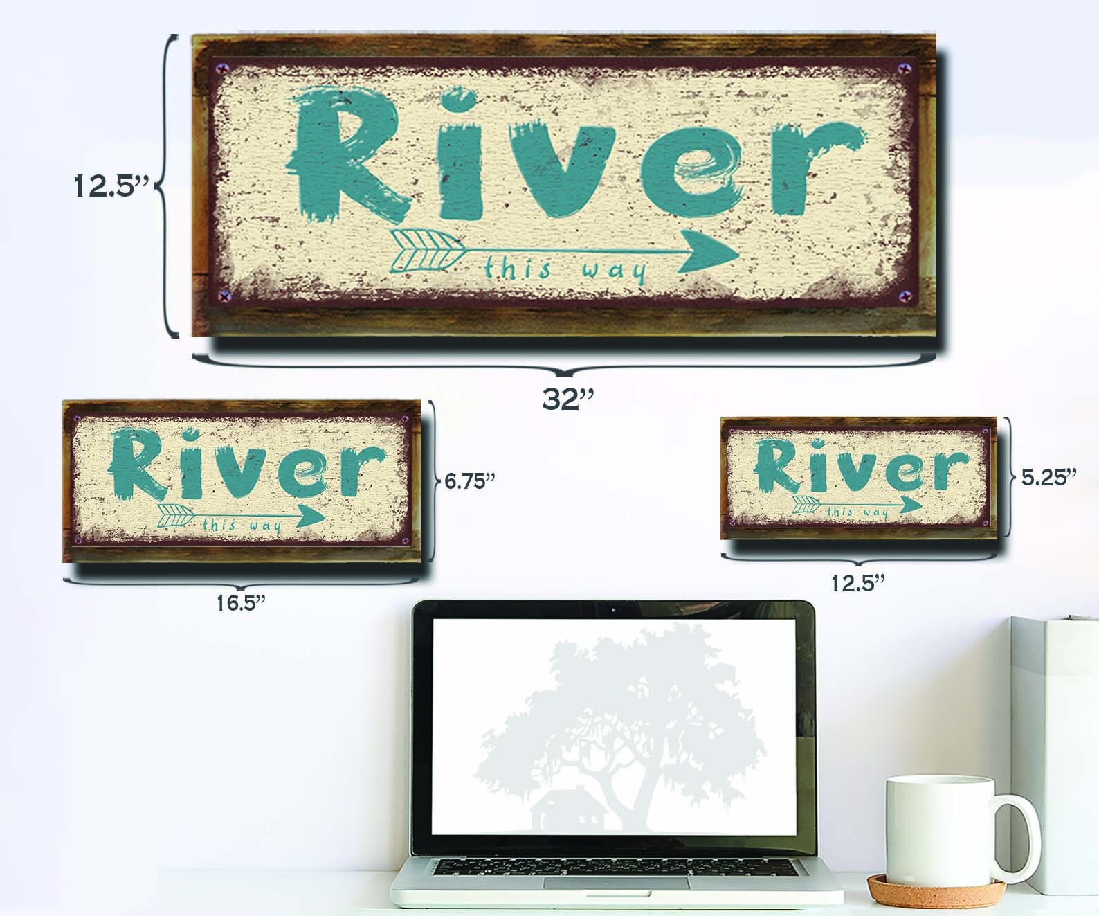 River This Way Antique White Metal Sign Right Facing Arrow - Etsy