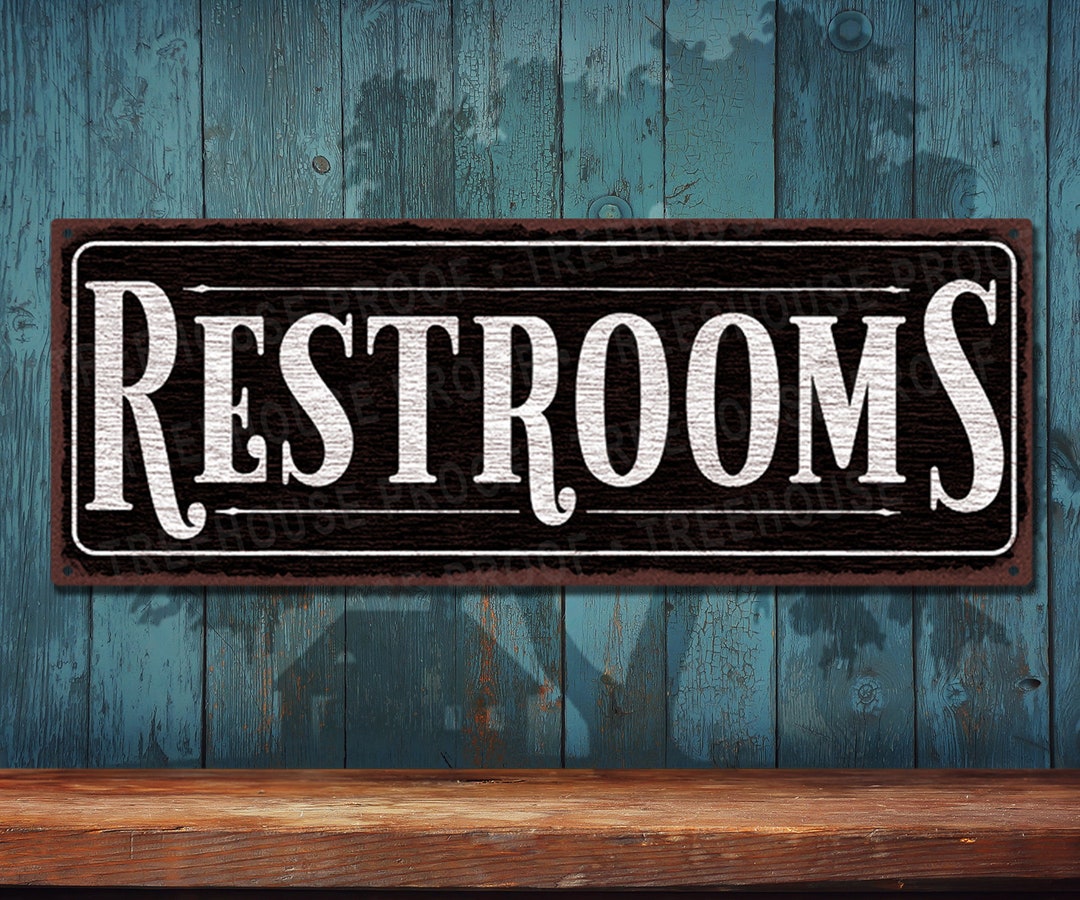 Restrooms Sign • Black Rustic Looking Aluminum Sign • Customizable ...