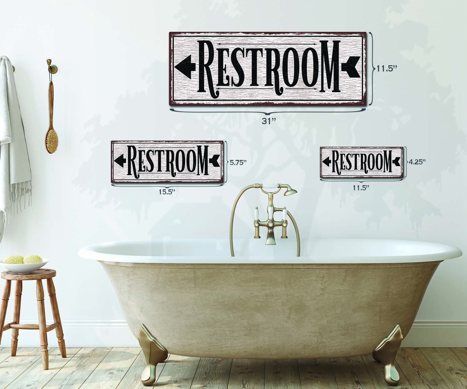 Restroom Metal Sign With Arrow Pointing Left - Rustic Looking Color ...