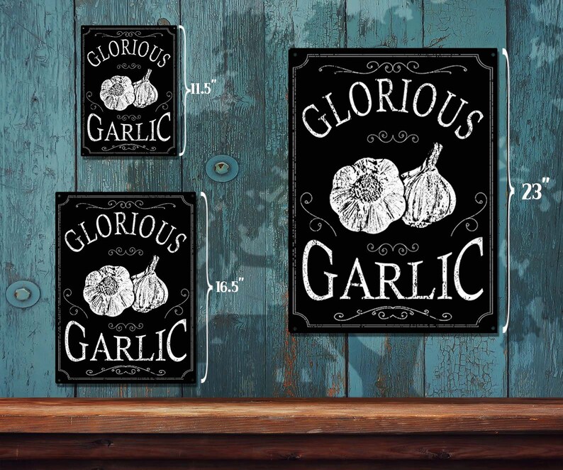 Glorious Garlic - Rustic Looking Black Metal Sign - Customizable Color ...