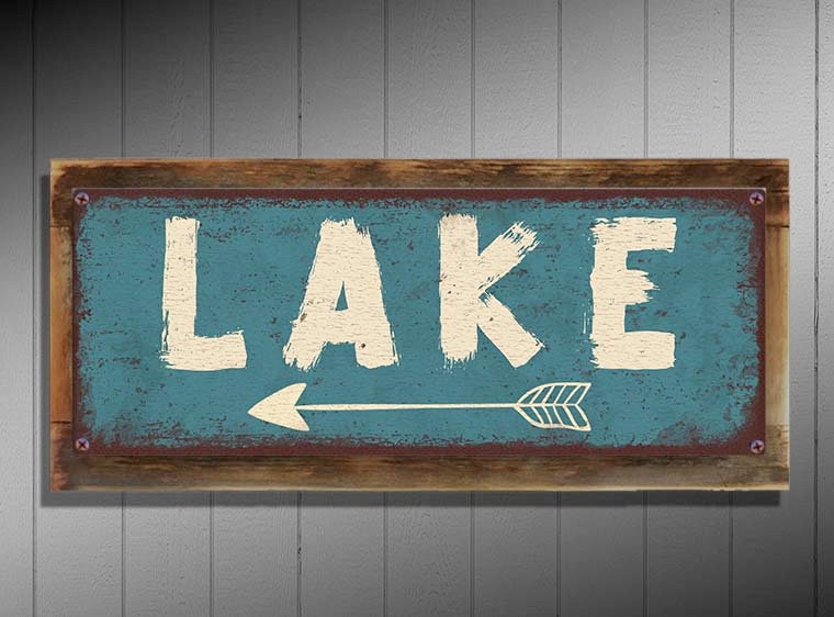 Lake Sign With Arrow Pointing Left Rustic Looking Aluminum - Etsy