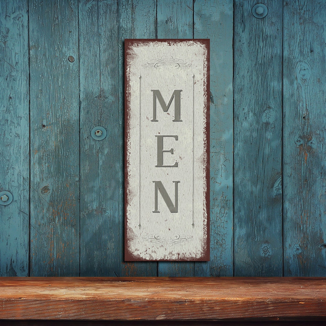 Men Restroom Sign Vertical Antique White - Rustic Looking Aluminum Sign ...