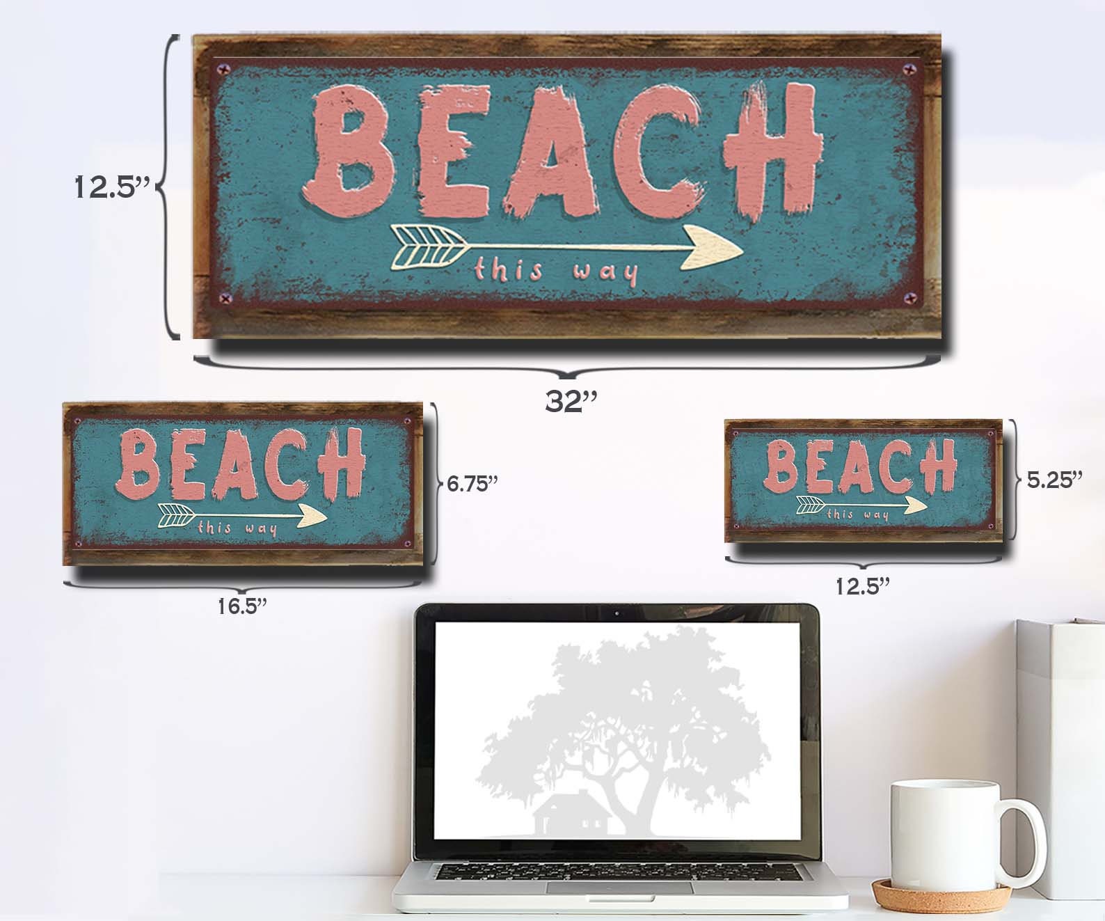 Beach This Way Metal Sign Arrow Pointing Right • Rustic Looking Color ...