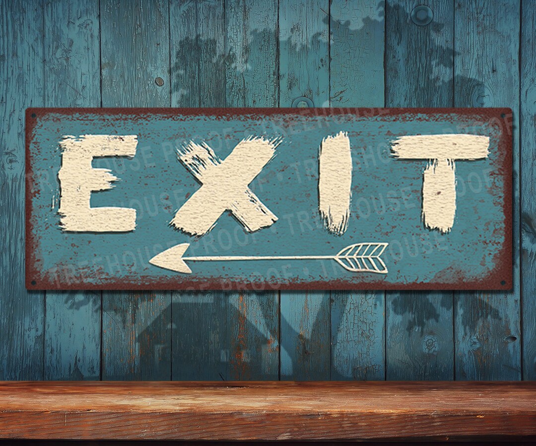 Exit Green Metal Sign Arrow Pointing Left • Rustic Looking Customizable ...