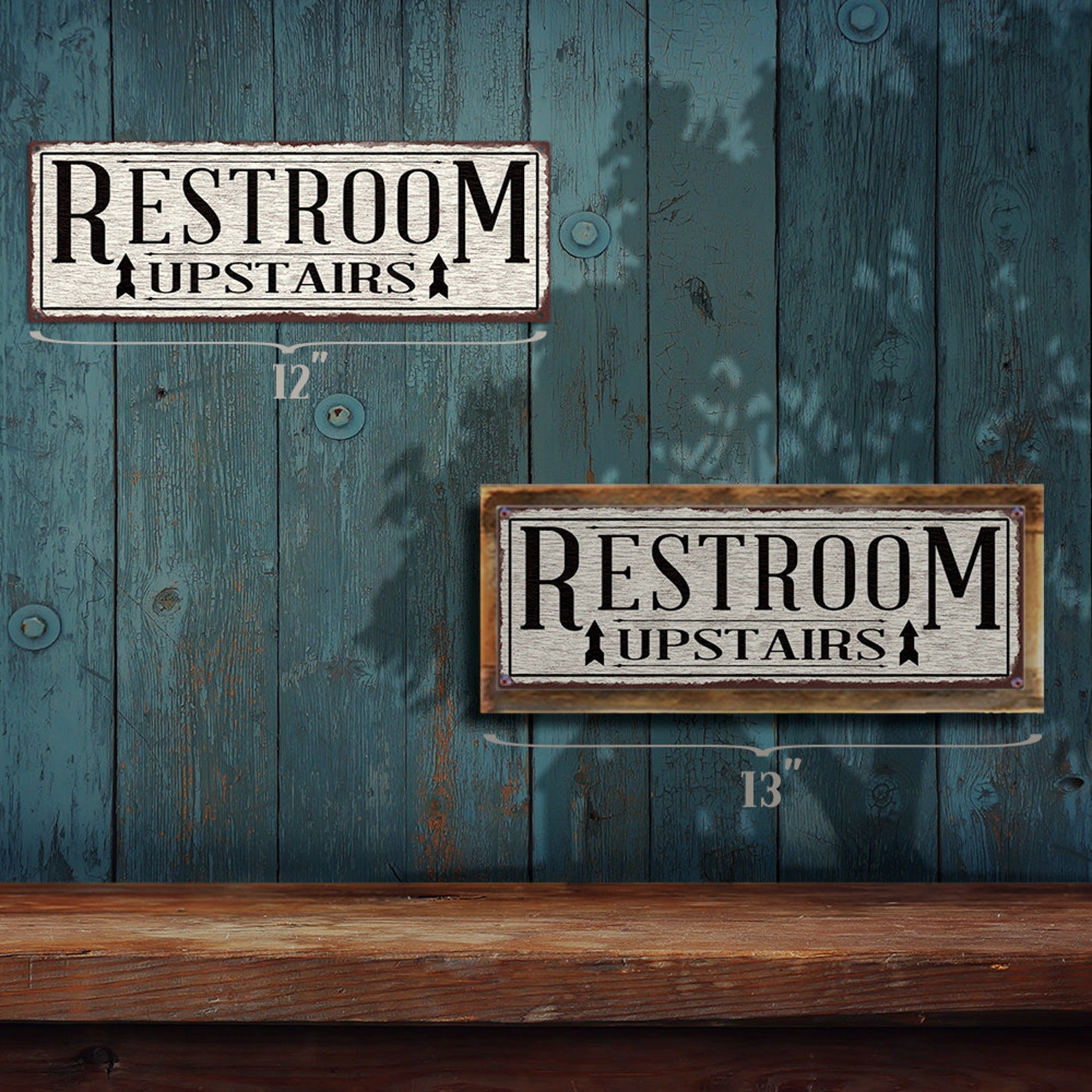 Restroom Upstairs Metal Sign Distressed White Rusted Looking | Etsy