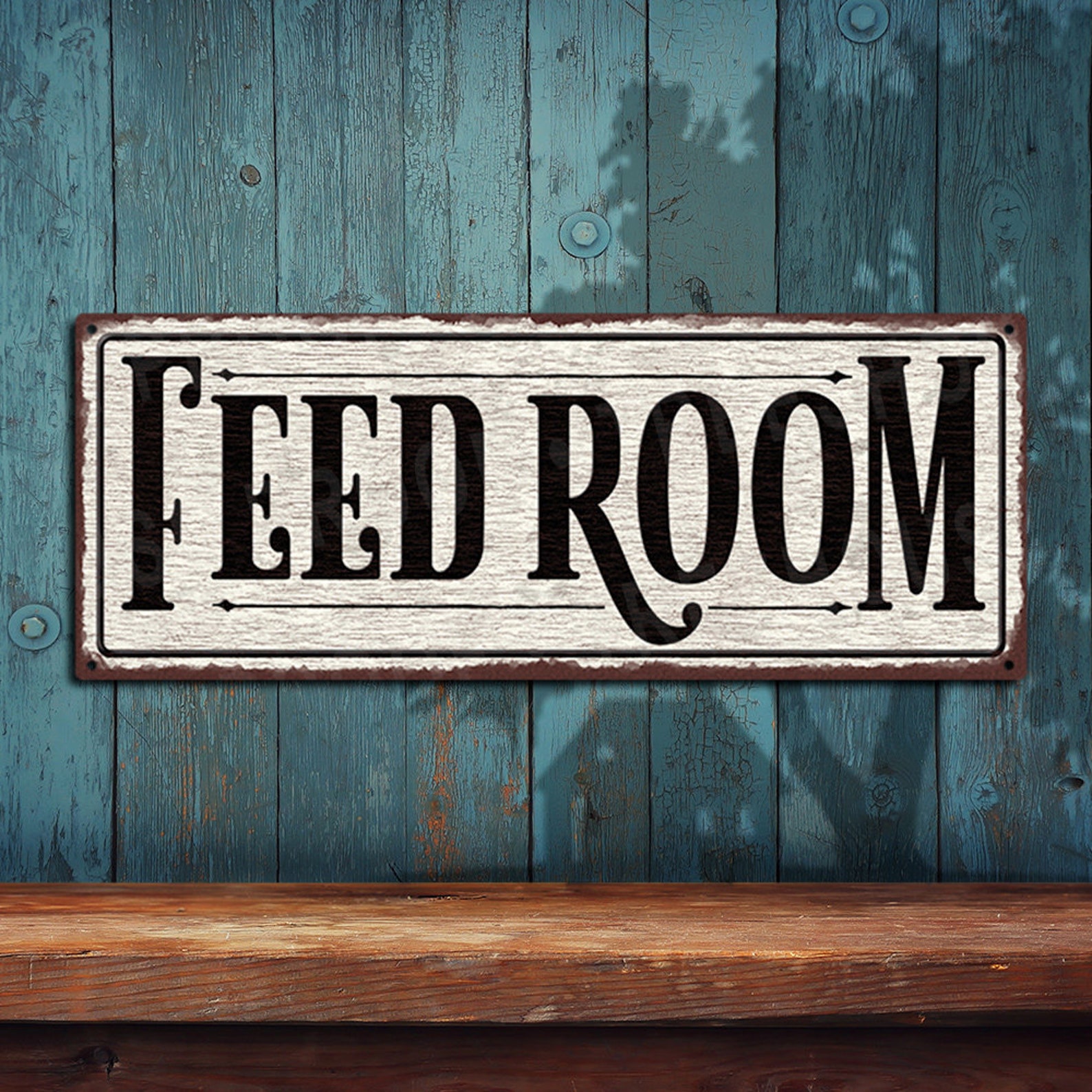 Feed Room Metal Sign - Distressed White Rustic Looking - Color Imprint ...