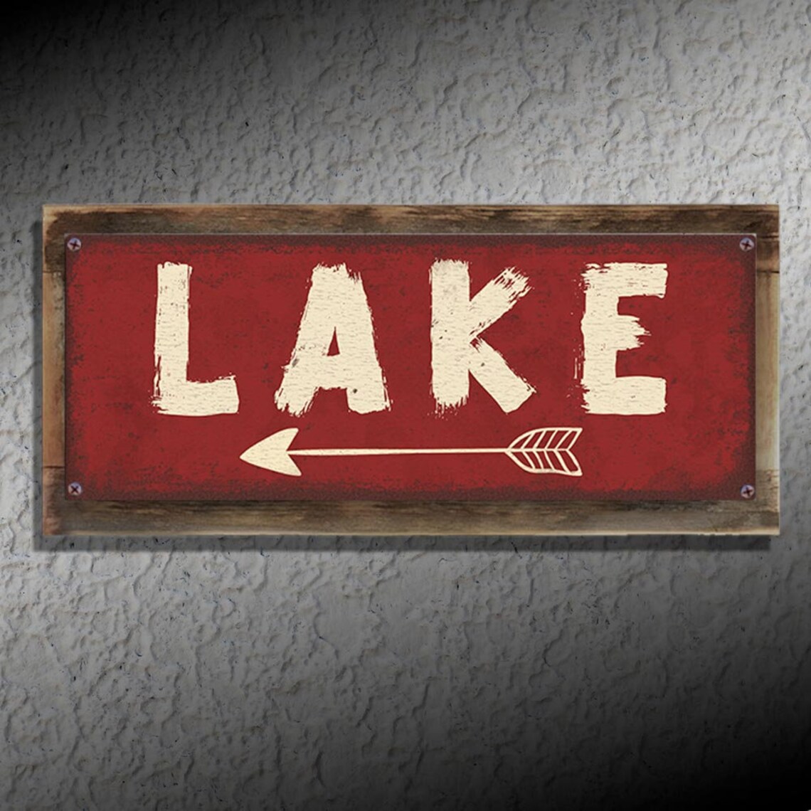 Lake Sign Red With Arrow Pointing Left Rustic Looking - Etsy