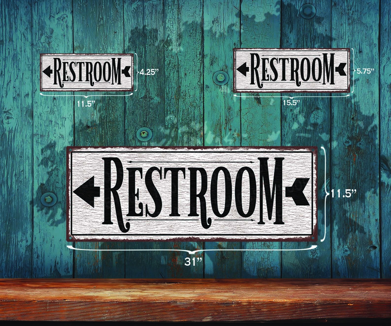 Restroom Metal Sign With Arrow Pointing Left - Rustic Looking Color ...