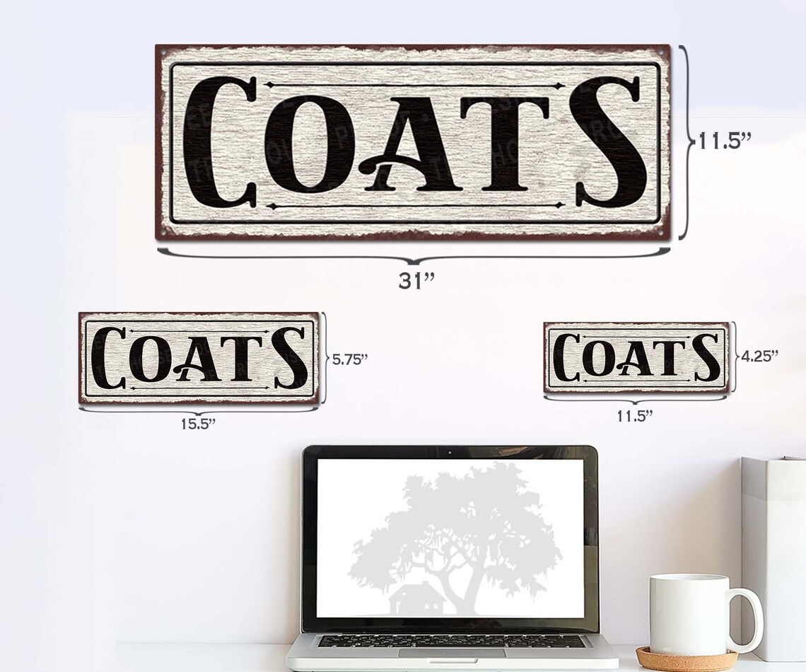 Coat Room Metal Sign: - Antique White Rustic Looking Sign - Color ...