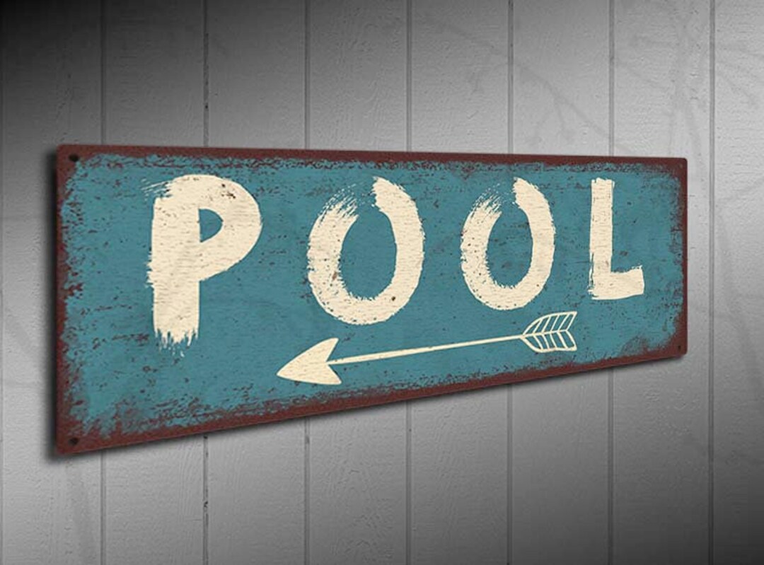 Pool Sign With Arrow Pointing Left - Rustic Looking Aluminum Sign ...