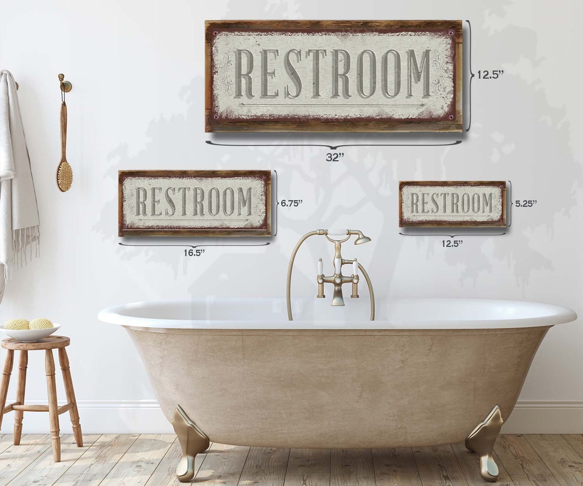 Restroom Sign Distressed White Rustic Looking Aluminum Sign - Etsy