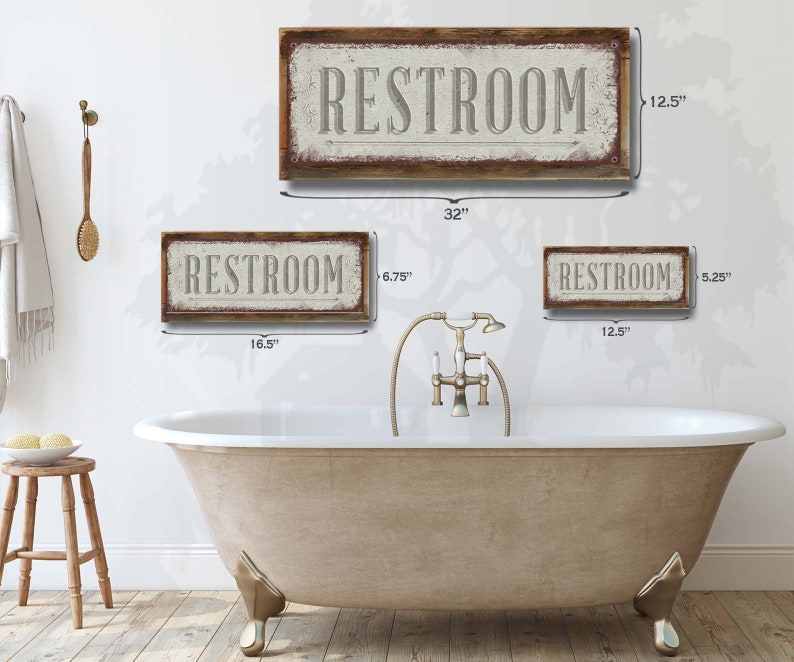 Restroom Sign Distressed White - Rustic Looking - Beautiful Color ...