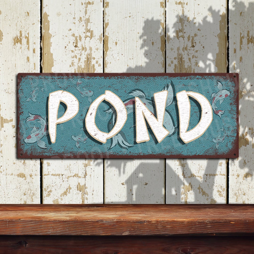 Koi Pond Metal Sign • Rustic Looking Aluminum Sign • Color Imprint on ...