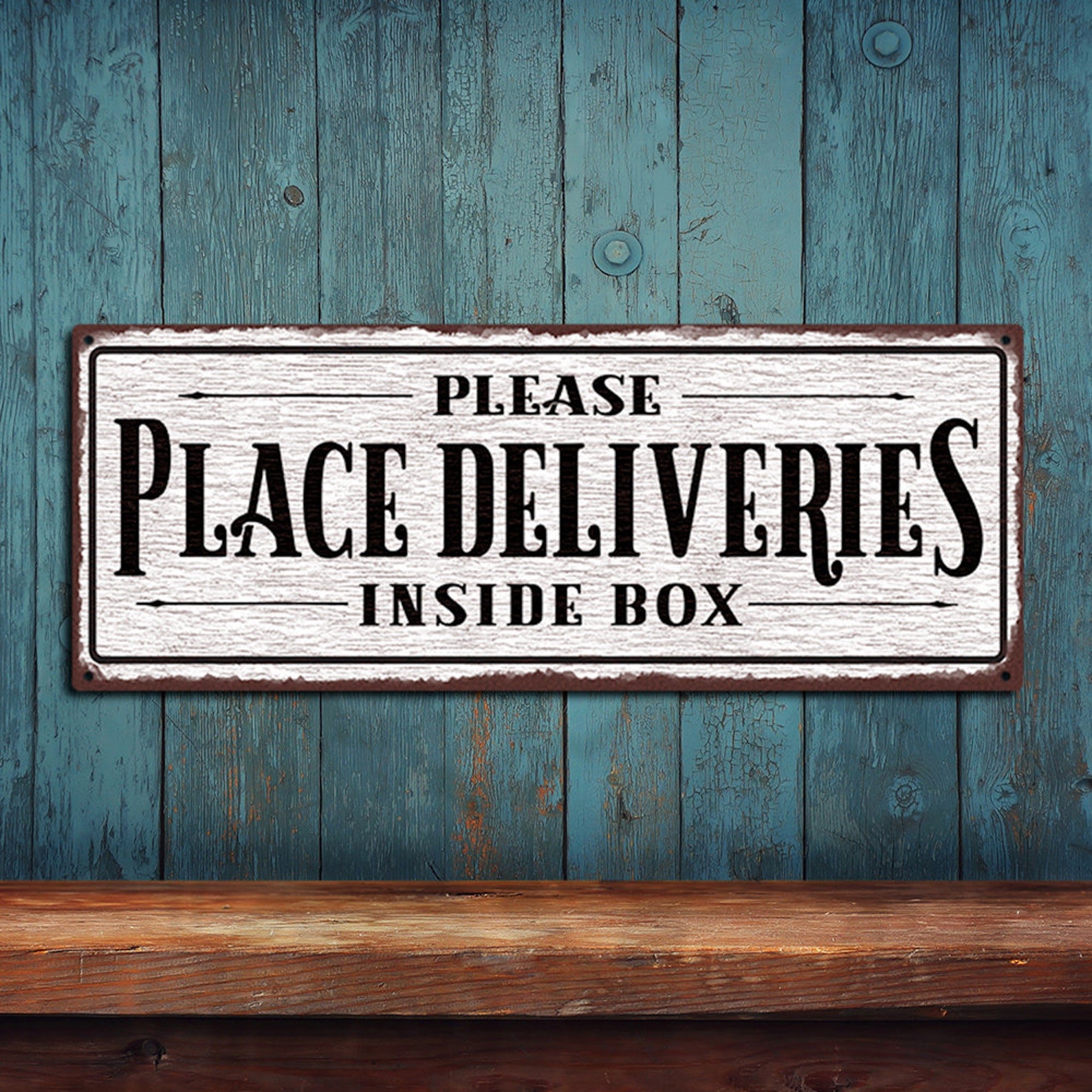Place Deliveries Inside Box Metal Sign White Vintage Looking - Etsy