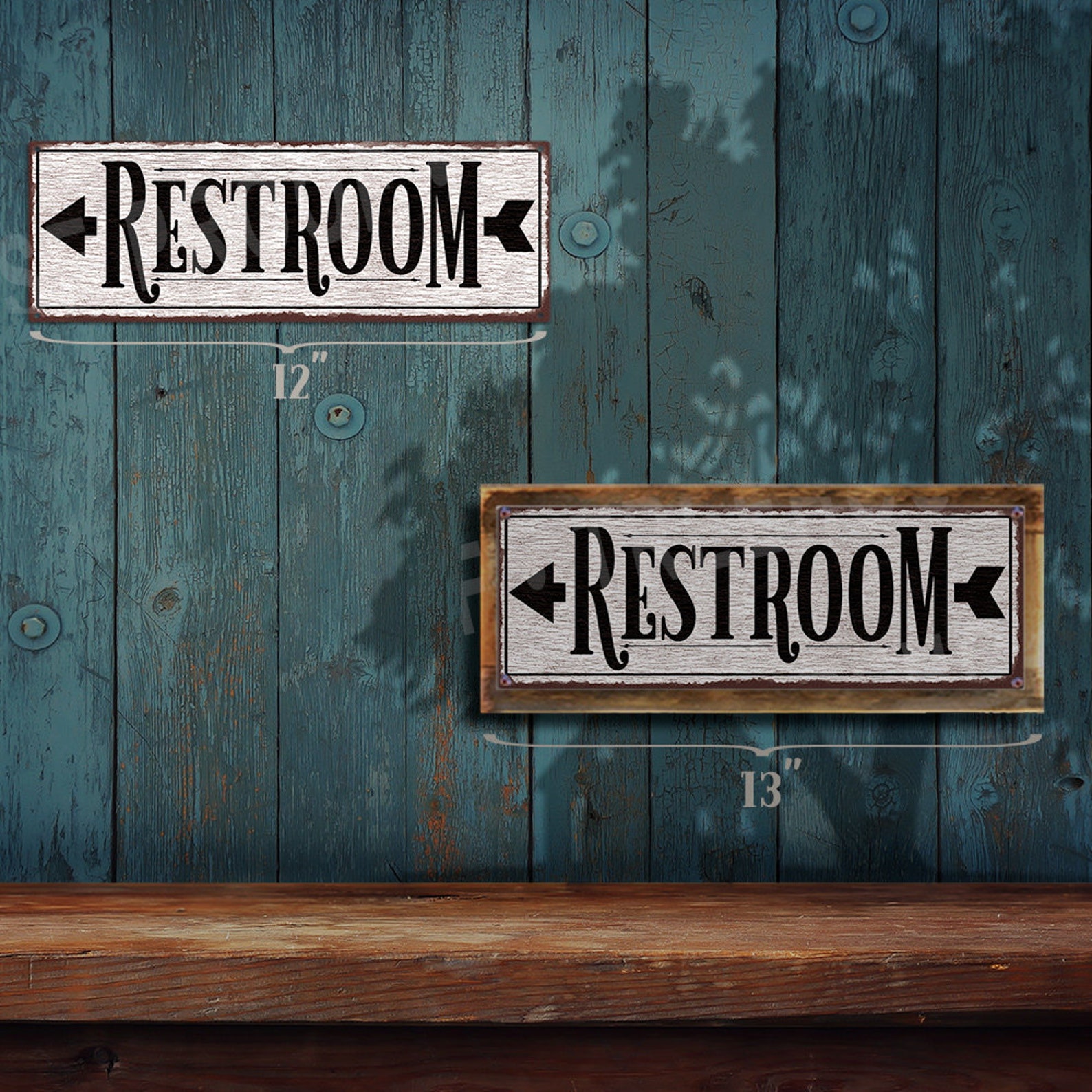 Restroom Sign With Arrow Pointing Left Distressed White | Etsy