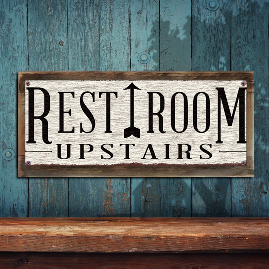 Restroom Upstairs Arrow Pointing up Metal Sign Distressed - Etsy