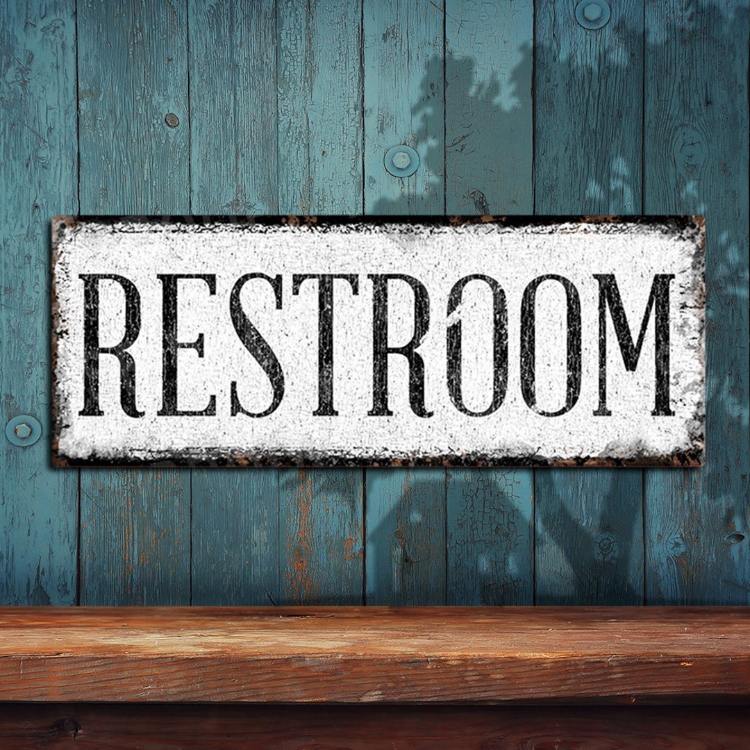 White Restroom Sign • White Heavily Distressed Look • Rustic Looking ...