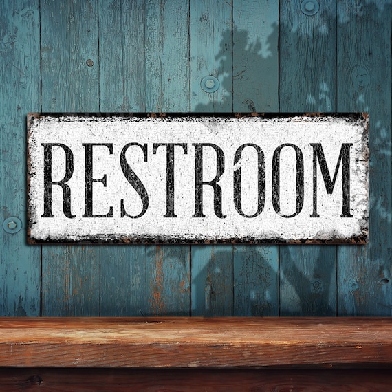 White Restroom Sign White Heavily Distressed Look Rustic - Etsy