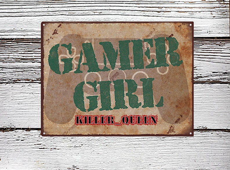 Gamer Girl With Personalized Gamer Tag Metal Sign: Controller Rustic ...