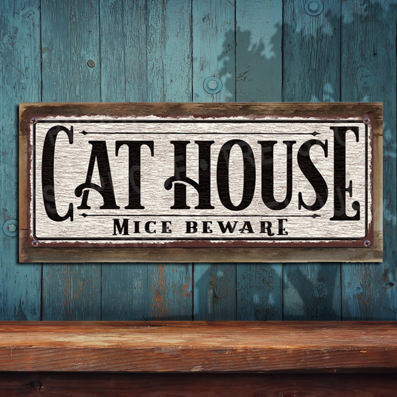 Cat House Mice Beware Metal Sign White Rustic Looking - Etsy