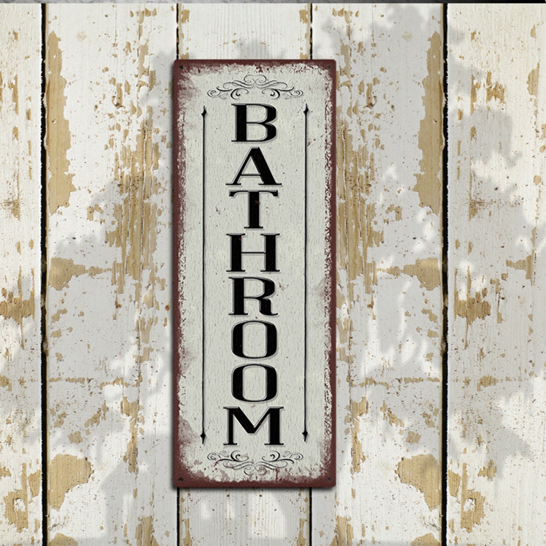 Bathroom Metal Sign Vertical Antique White - Rustic - Aluminum- Color ...