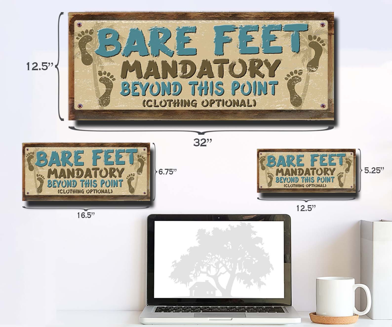 Bare Feet Mandatory Metal Sign Rustic Looking Tan - Full Color Imprint ...