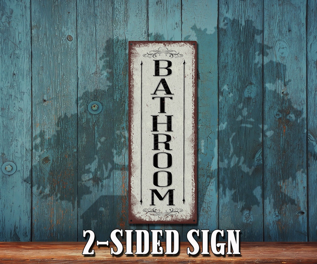 2 SIDED - Bathroom Sign Vertical Antique White - Rustic Looking ...
