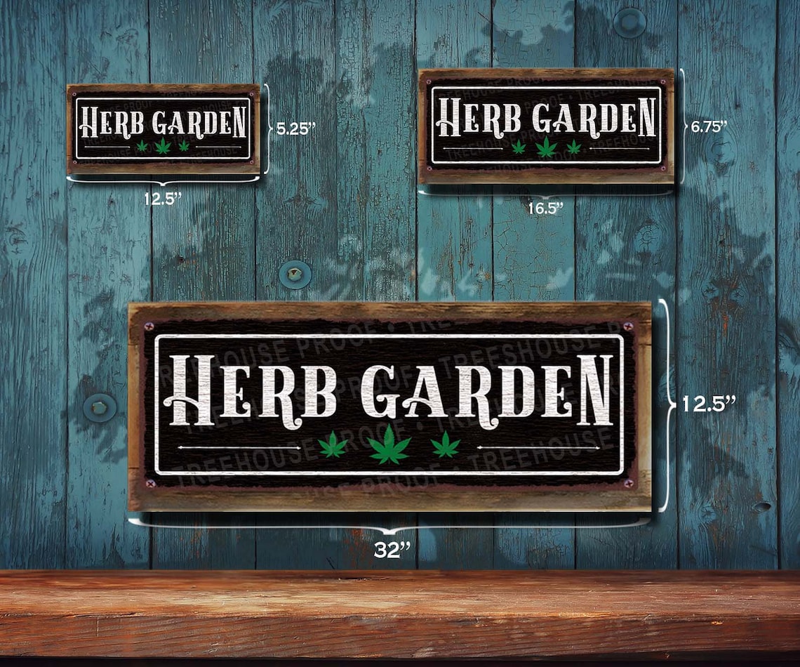 Herb Garden With Leaves – Rustic Looking Aluminum Sign - Customizable ...