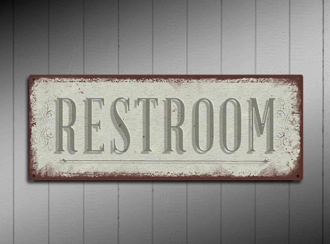 Restroom Sign Distressed White - Rustic Looking - Beautiful Color ...