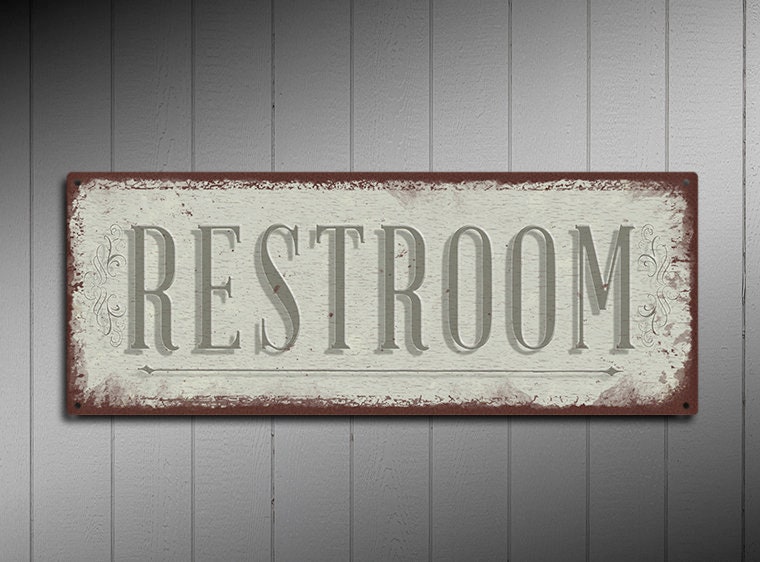 Restroom Sign Distressed White - Rustic Looking - Beautiful Color ...