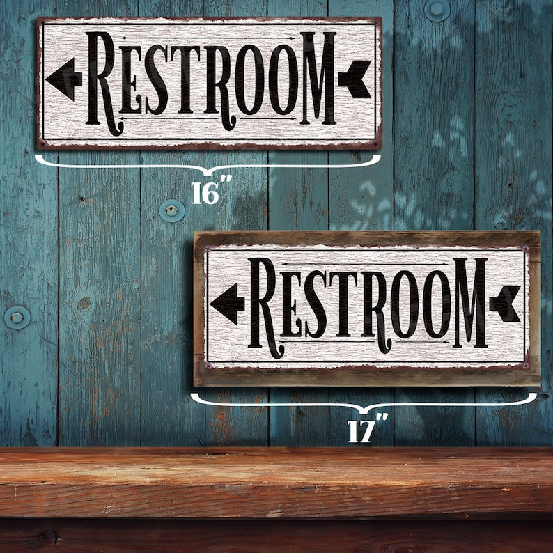 Restroom Sign With Arrow Pointing Left Distressed White | Etsy