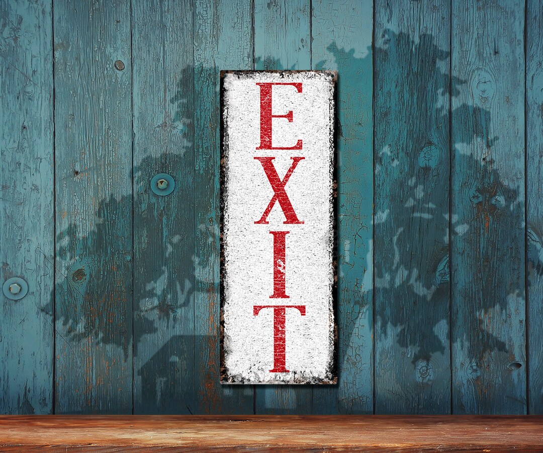 Exit • Vertical Metal Sign • Red & White Vintage Looking • Customizable ...