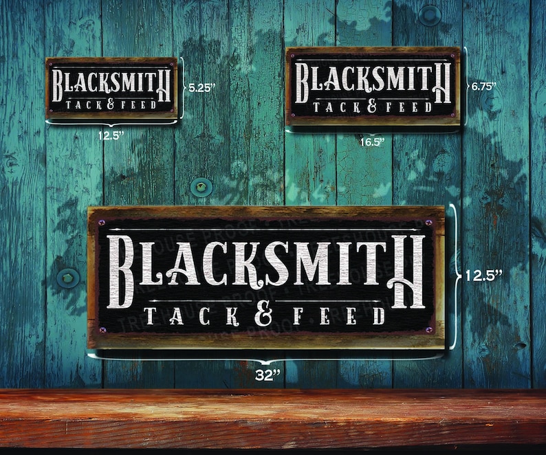 Blacksmith Tack & Feed Black Metal Sign - Rustic Looking - Color ...