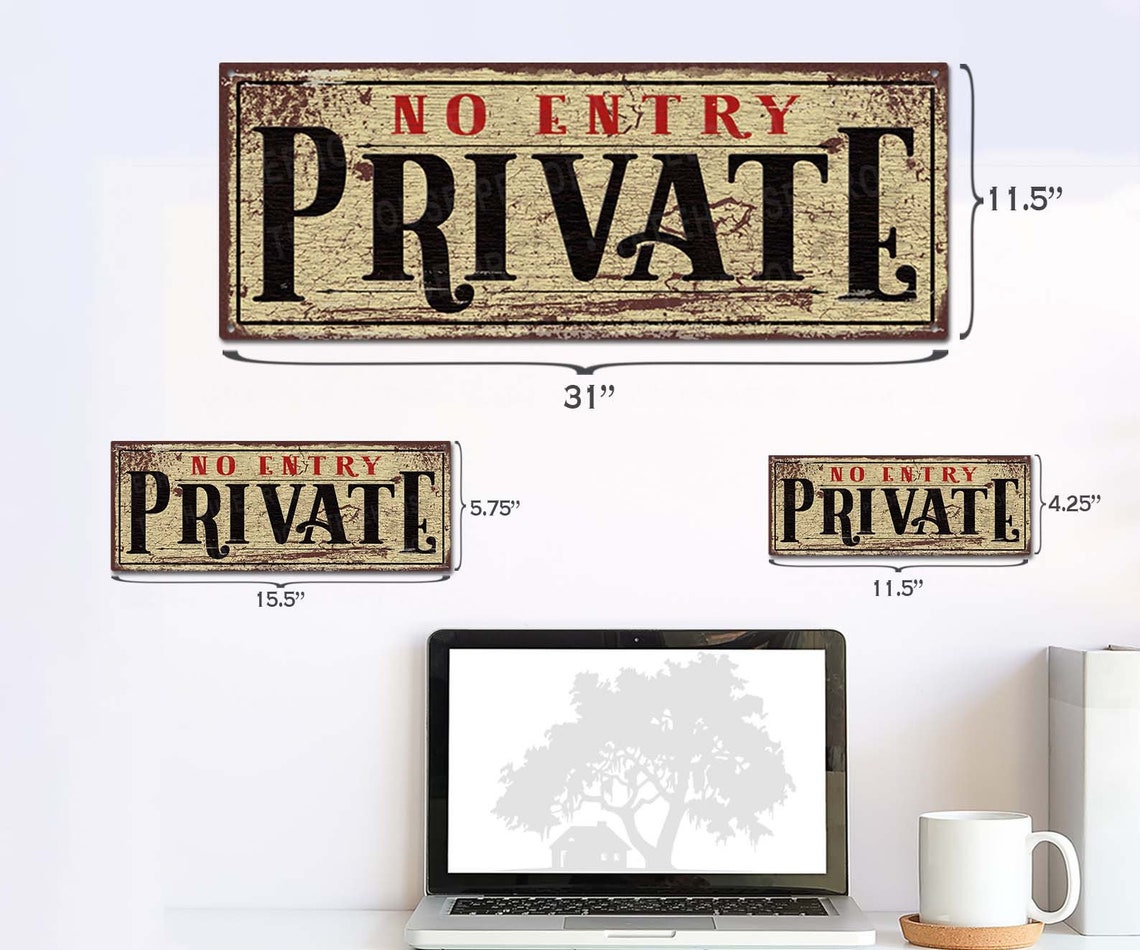 Private No Entry Metal Sign - White Rustic Looking Aluminum - Color ...