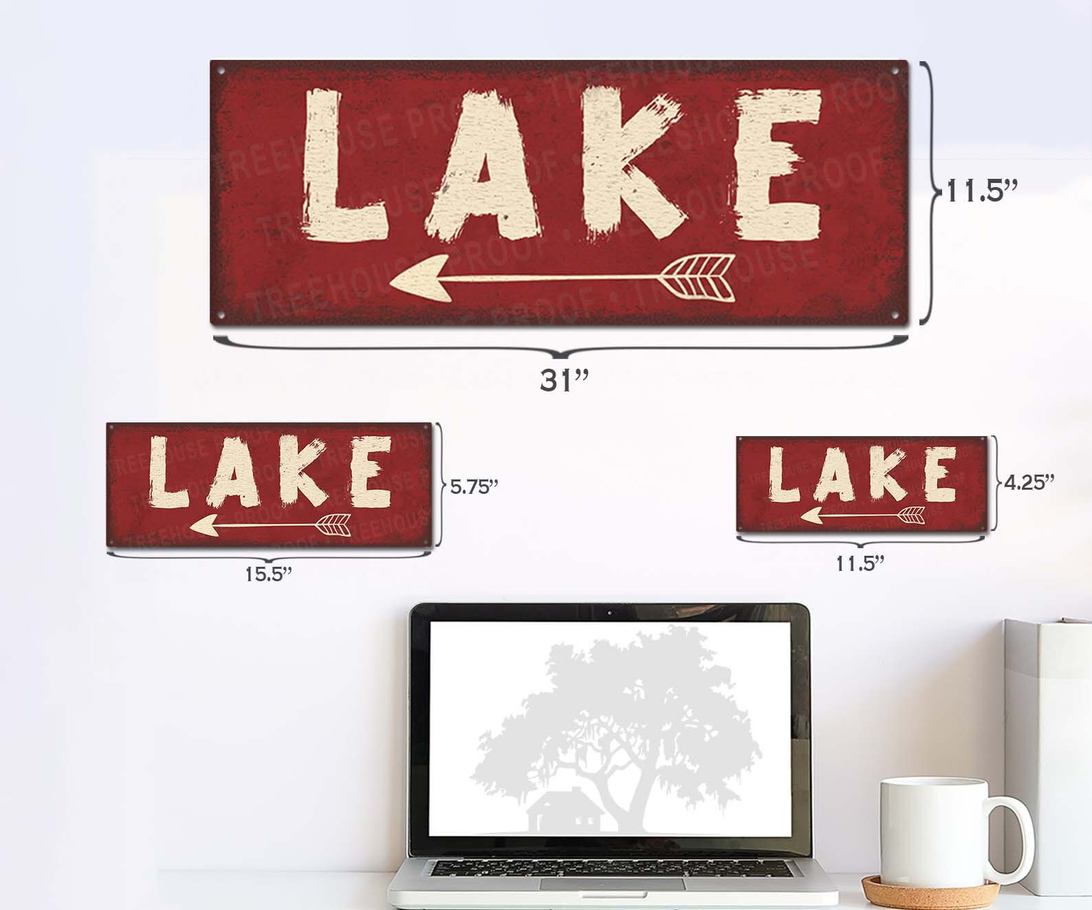 Lake Sign Red With Arrow Pointing Left Rustic Looking - Etsy