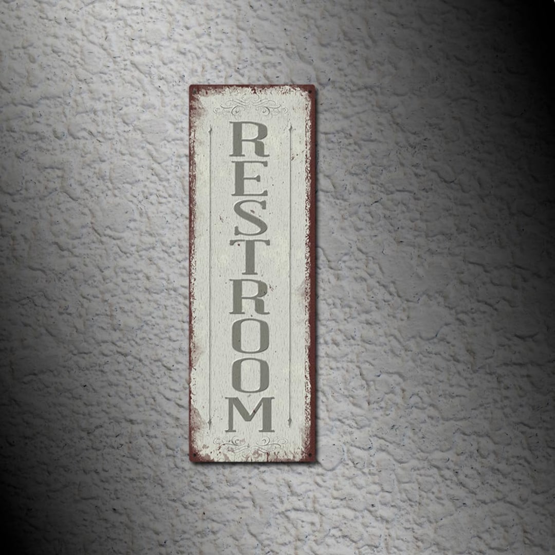 Restroom Sign Vertical Antique White - Rustic Looking Aluminum Sign ...