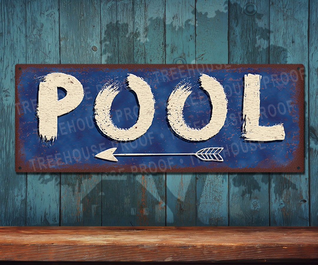 Blue • Pool Left Pointing Arrow Metal Sign - Rustic Looking - Full ...