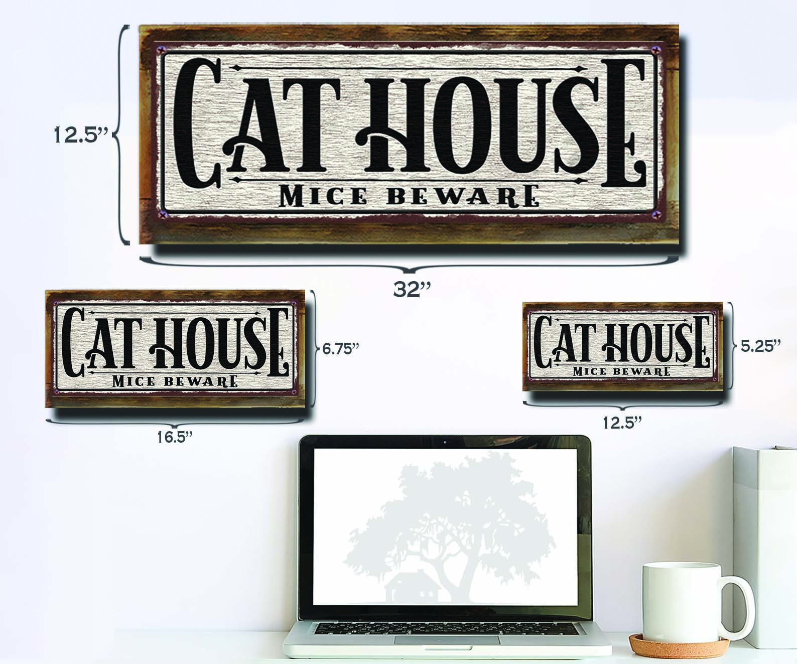 Cat House Mice Beware Metal Sign White Rustic Looking - Etsy