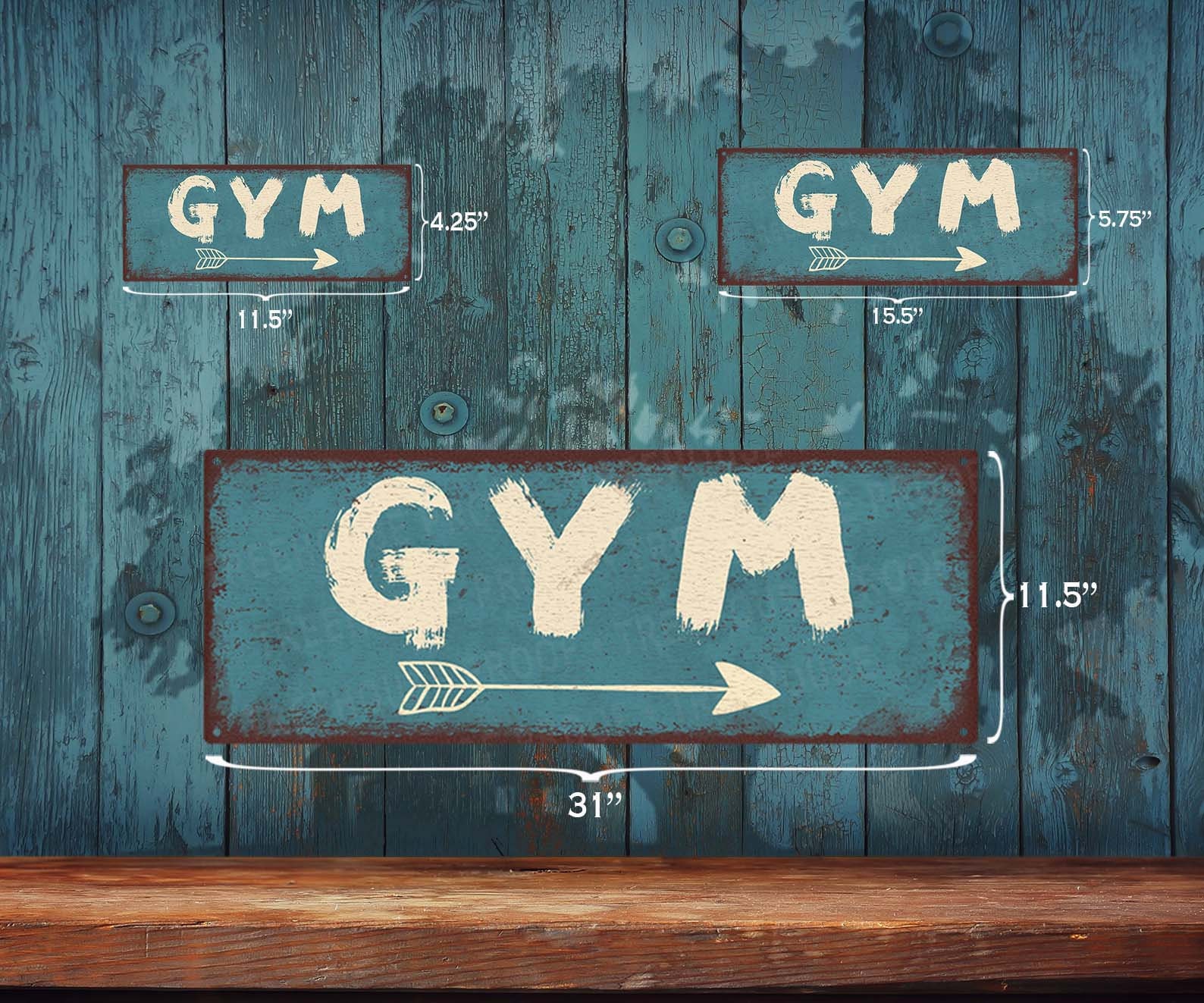 Gym Arrow Pointing Right - Rustic Looking Aluminum Sign • Made in the ...