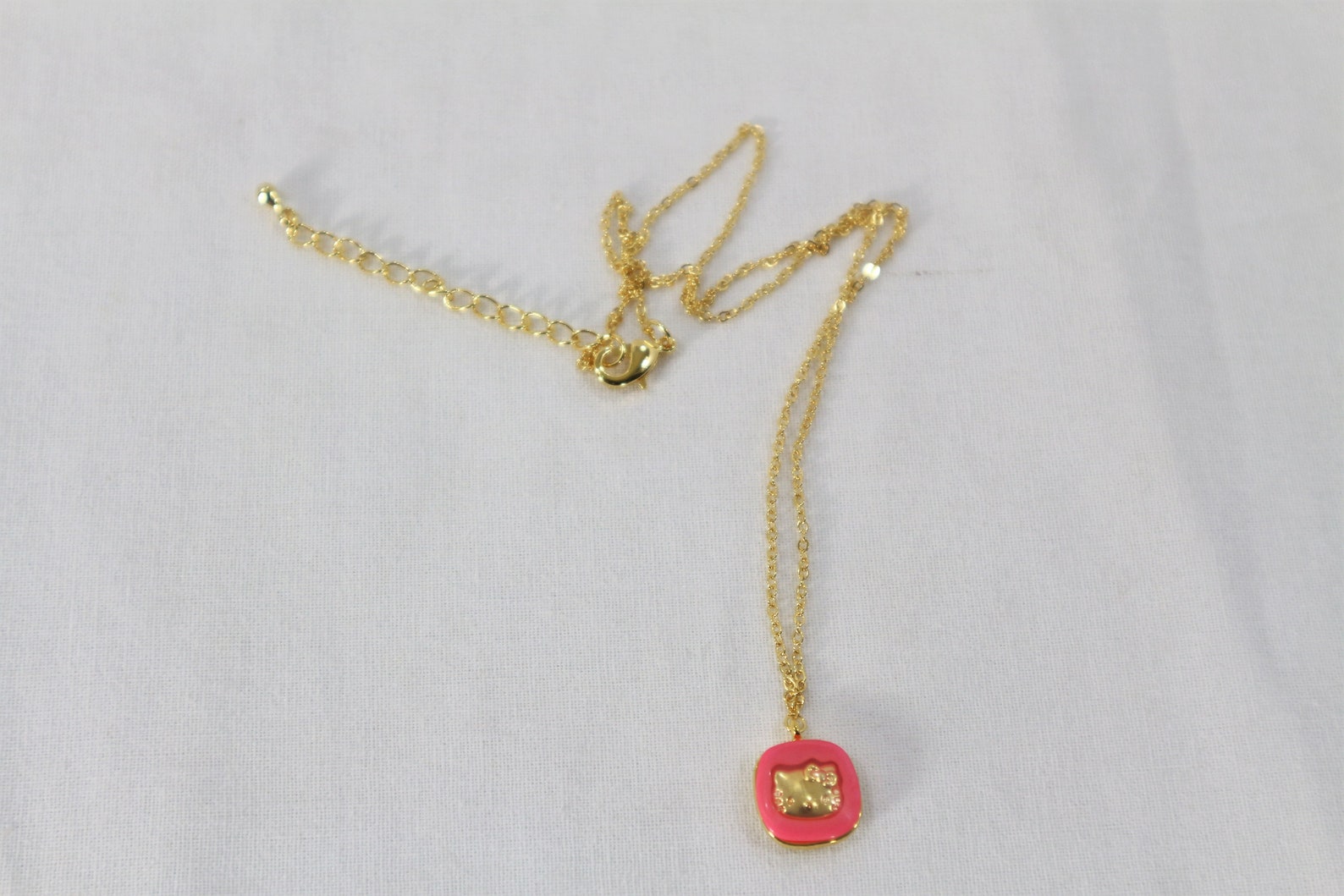 Hello Kitty Gold Necklace with Pink Gemstone Momoberry | Etsy