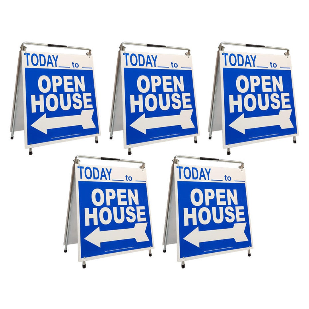 Open House Sign A-frame Kit 5 Pack by Ezee Post Blue W/ Today Time ...